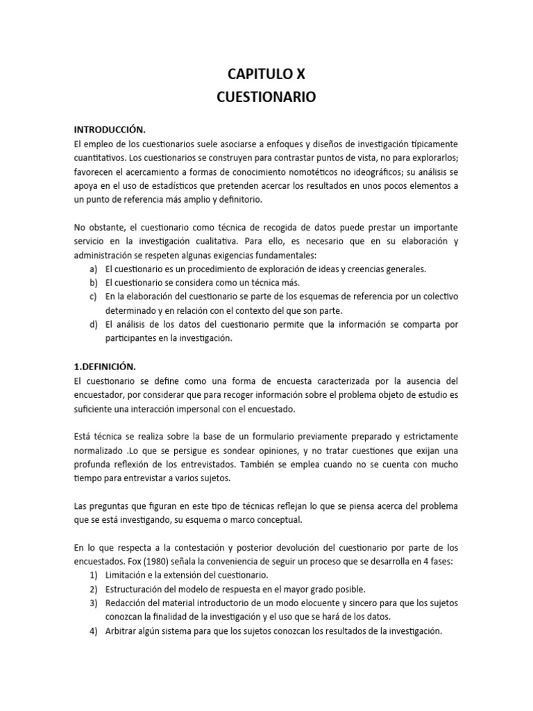 CUESTIONARIO | PDF | Cuestionario | Metodología de encuesta