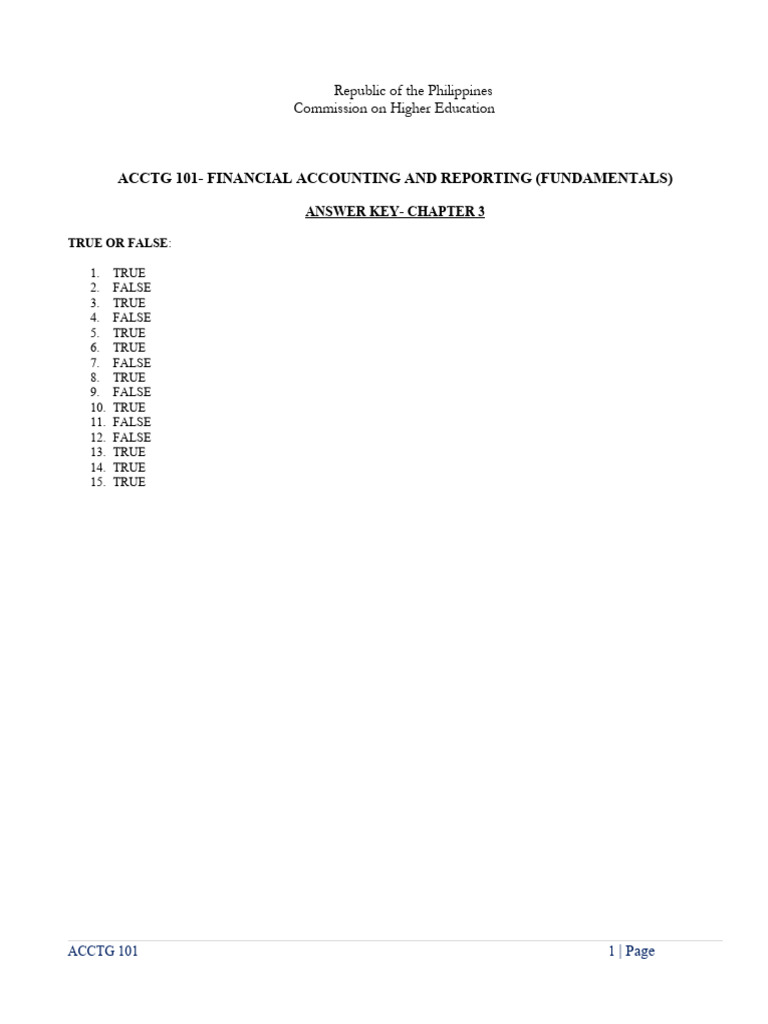 Chapter 3 Exercises Answer Key Part 1 | PDF
