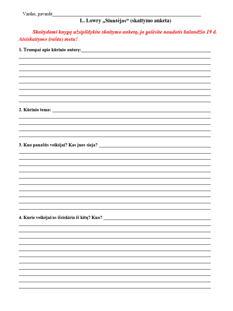 Siuntejas - Skaitymo Anketa.7kl. | PDF