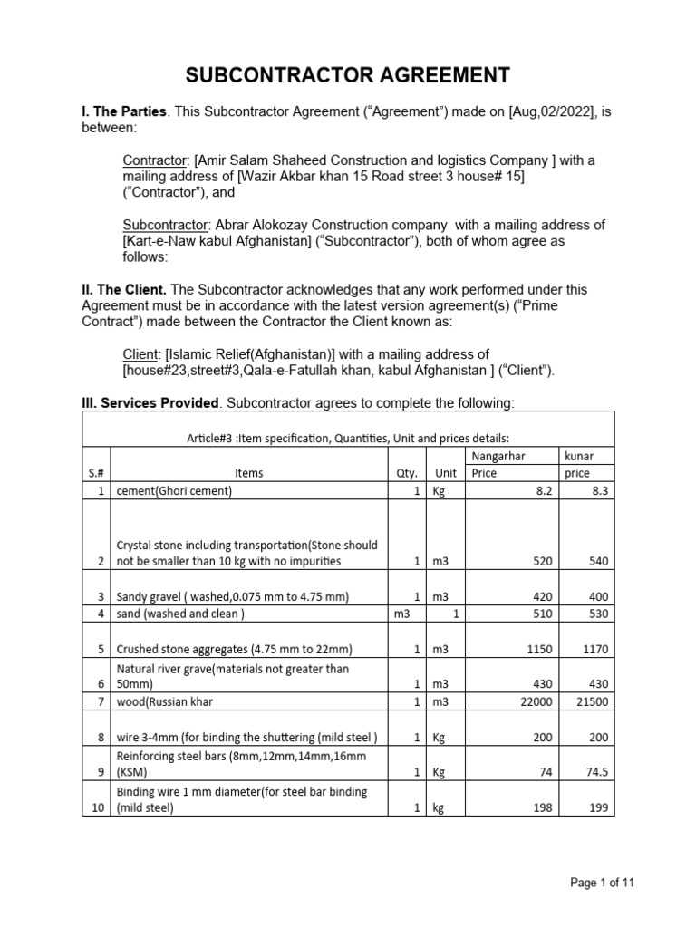 Subcontractor Agreement Template | PDF | Indemnity | Liability Insurance