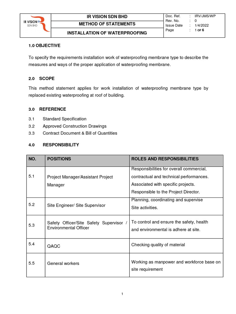 Waterproofing Method Statement Guide | PDF | Grinding (Abrasive Cutting ...