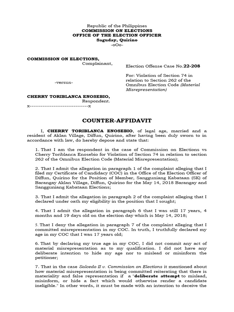 Counter Affidavit Cherry Enosebio | PDF | Affidavit | Justice