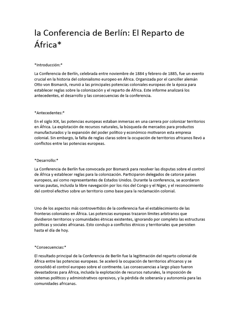 La Conferencia de Berlín | Descargar gratis PDF | Colonialismo | África