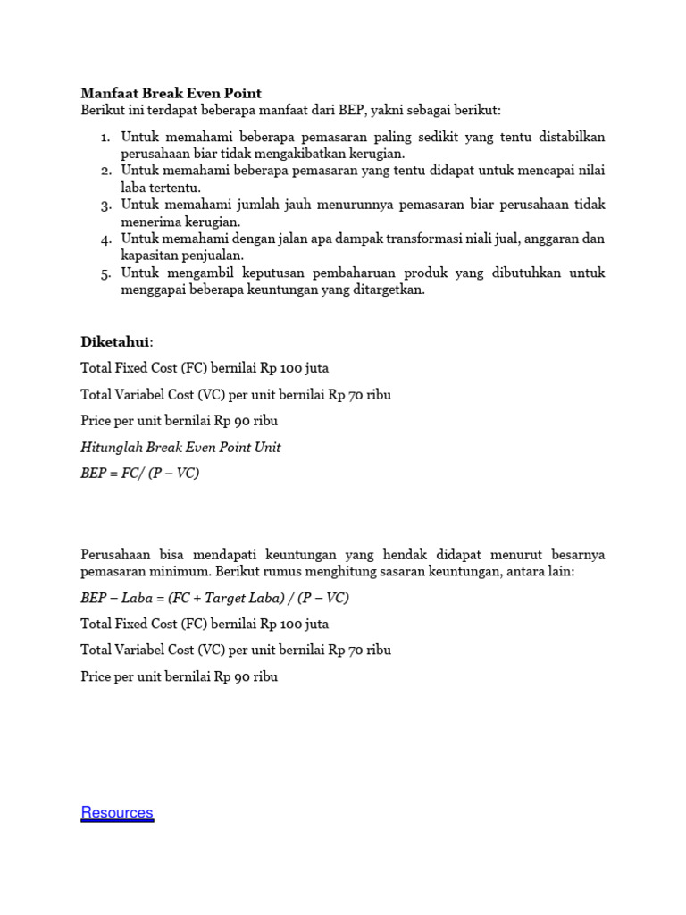 Manfaat dan Rumus Break Even Point | PDF | Bisnis