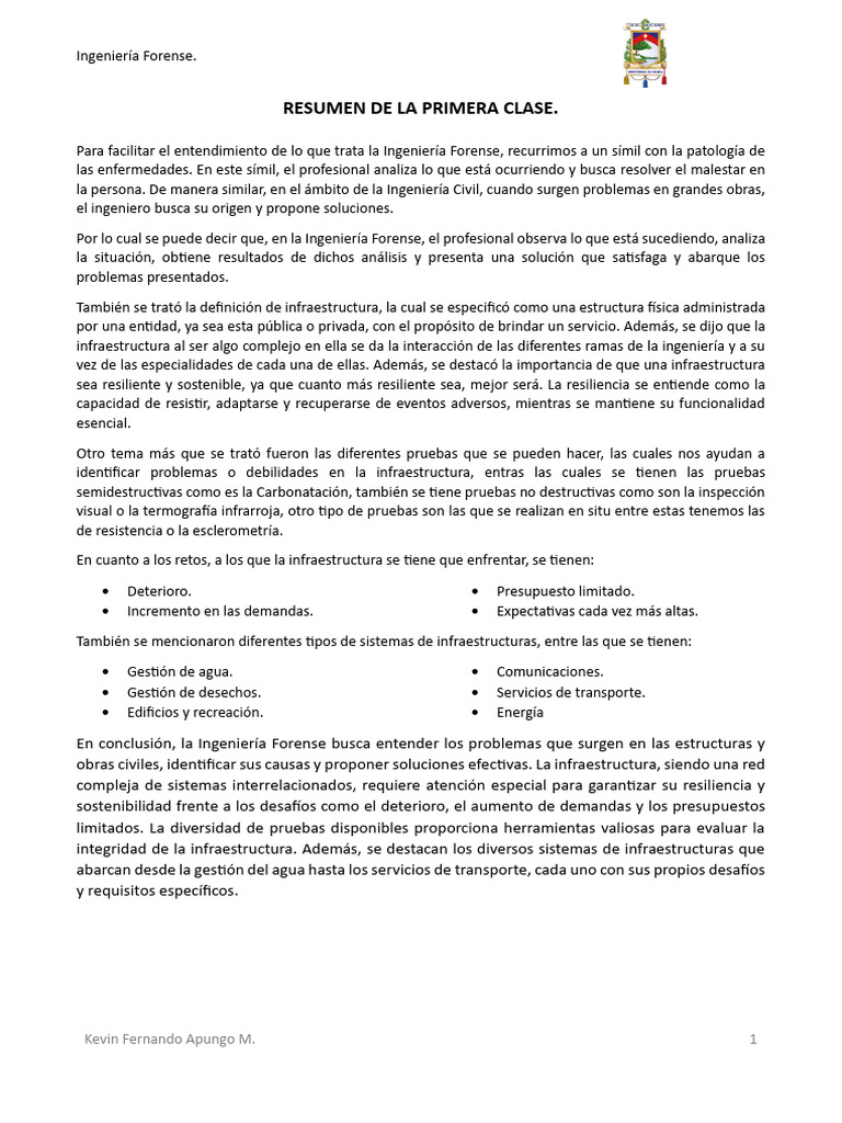 Resumen Clase 1 | PDF | Infraestructura | Ingeniería