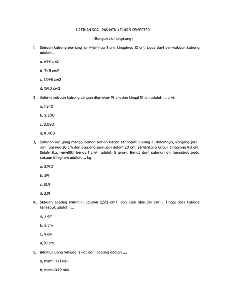 Latihan Soal Pas MTK Kelas 9 | PDF