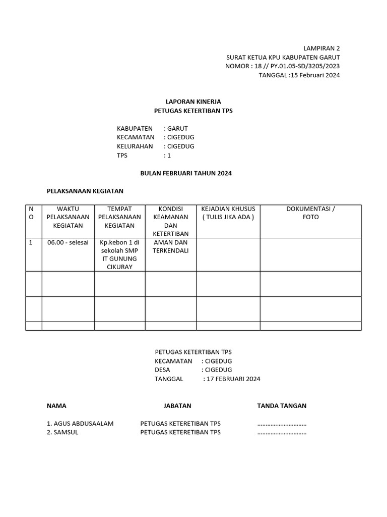 Laporan Kinerja Linmas | PDF