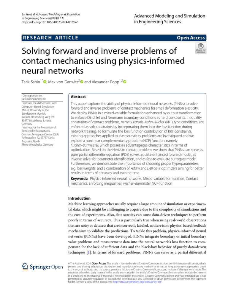 Solving Forward and Inverse Problems of Contact Mechanics Using Physics-Informed Neural Networks ...
