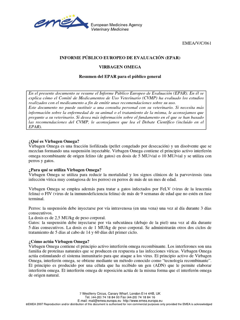 virbagen-omega-epar-summary-public_es | PDF | Interferón | Gatos