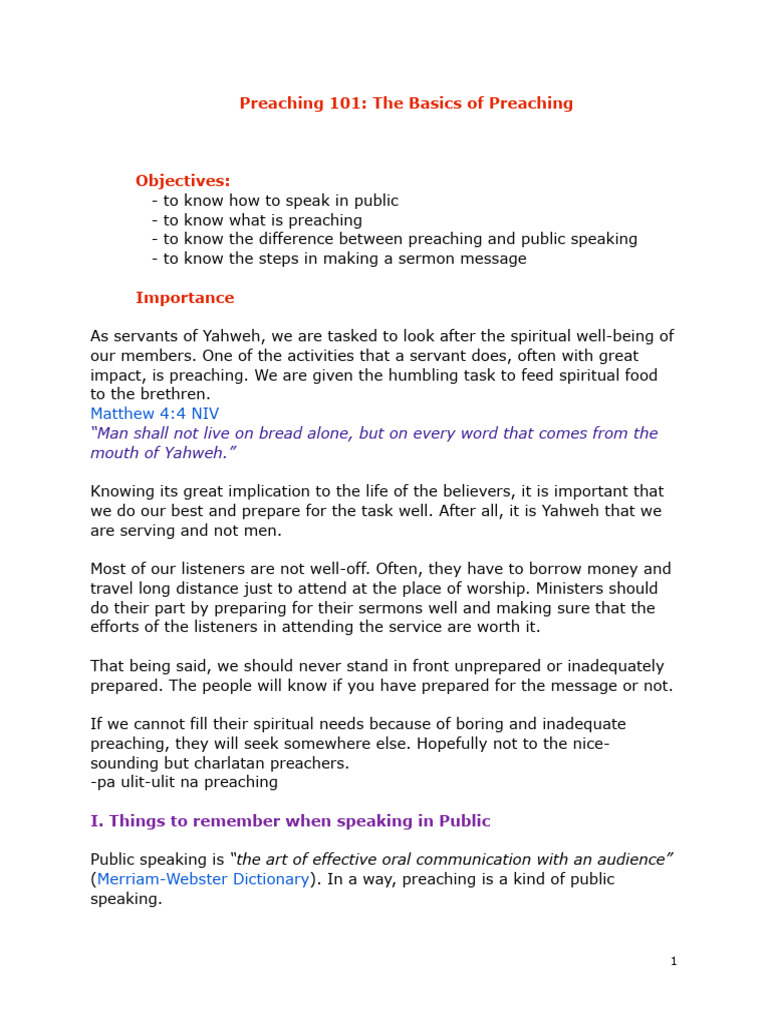 Preaching 101 The Basics of Preaching | PDF | Sermon | Bible