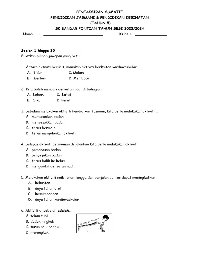 Soalan UASA PJPK TAHUN 5 23-24 | PDF