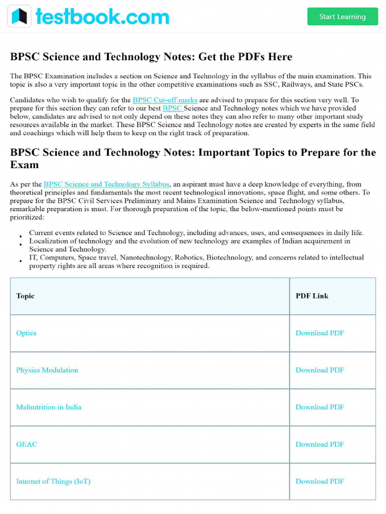 BPSC Science and Technology Notes - Get The PDFs Here | PDF
