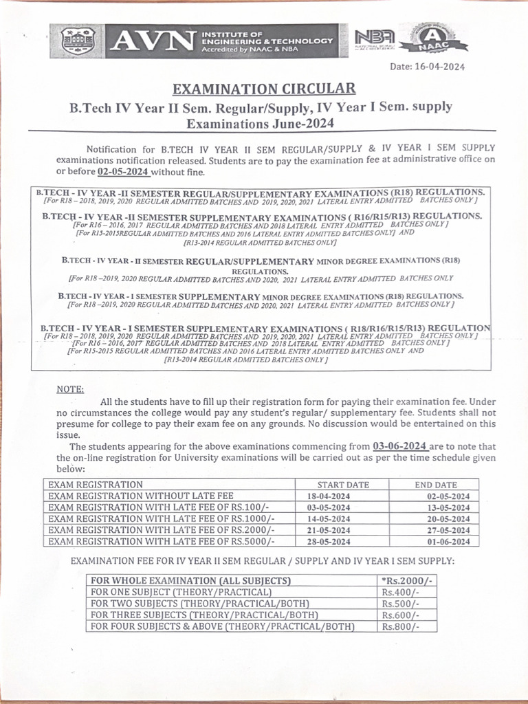 Examination Circular | PDF