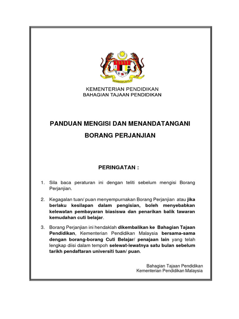 Panduan Mengisi Borang Perjanjian 2023 Pdf