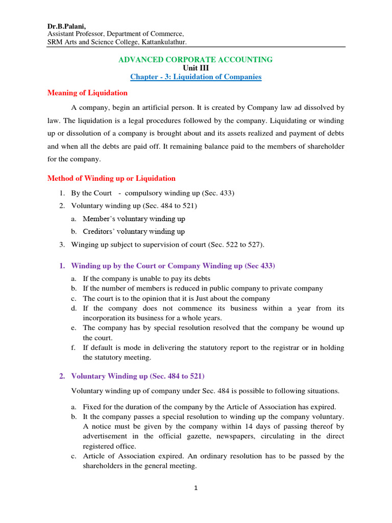 Corp Acc. Unit - 3 Liquidation | PDF | Liquidation | Unsecured Debt