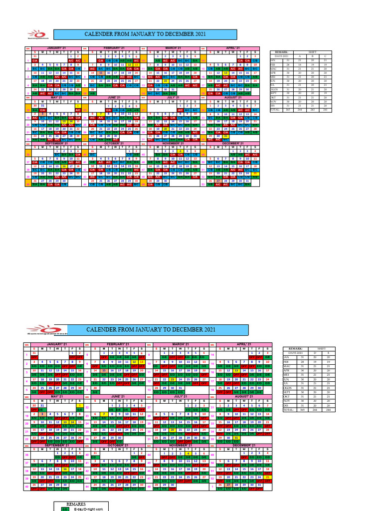 Calendar Shift Year 2021 | PDF