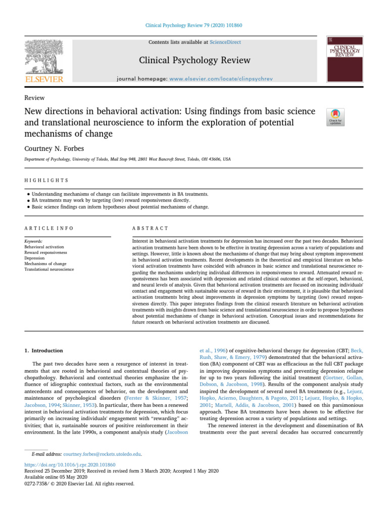 New Directions in Behavioral Activation 0 | PDF | Reward System ...