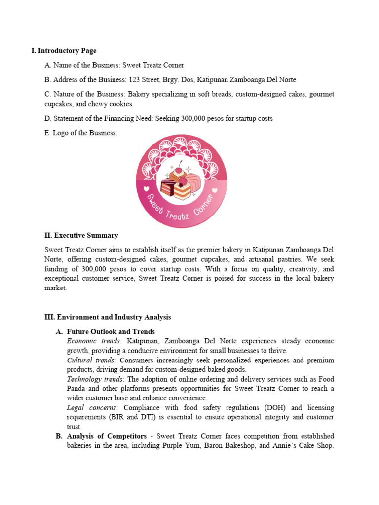 Business Plan - Draft - Cake Shop | PDF | Pricing | Marketing