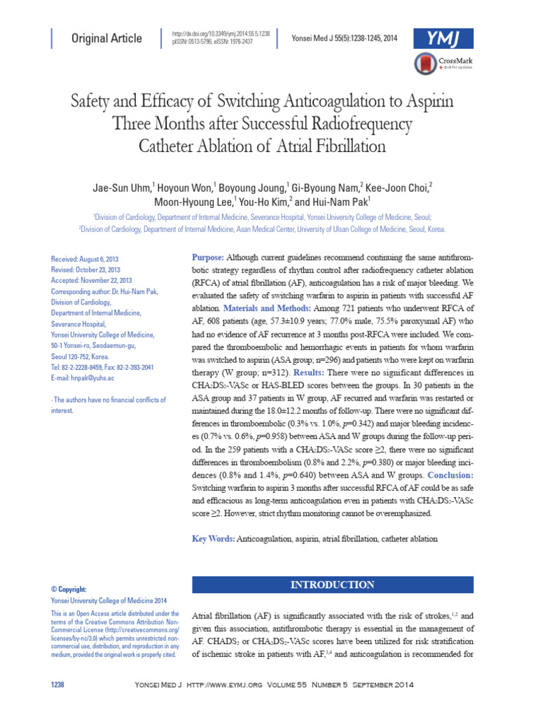 Safety and Efficacy of Switching Anticoagulation To Aspirin Three Months After Successful ...