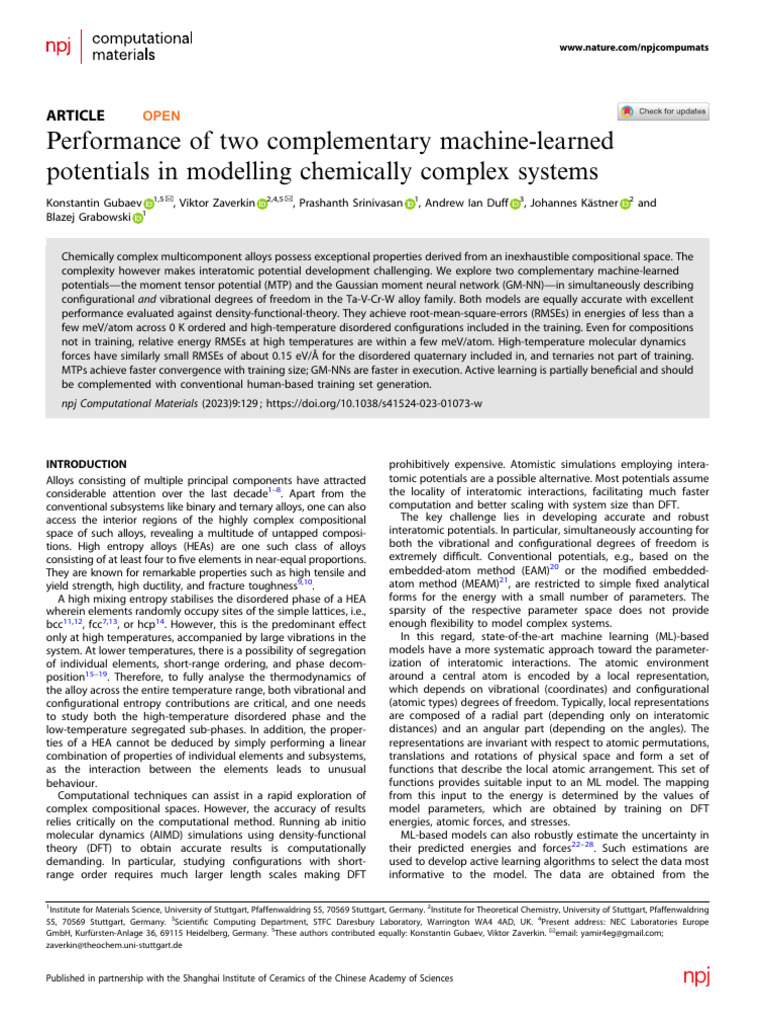 Performance of Two Complementary Machine-Learned Potentials in Modelling Chemically Complex ...