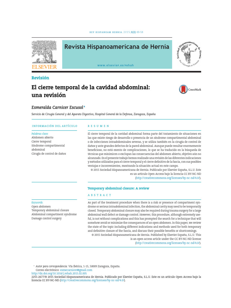 Cierre temporal abdominal: revisión y métodos | PDF | Abdomen | Peritoneo