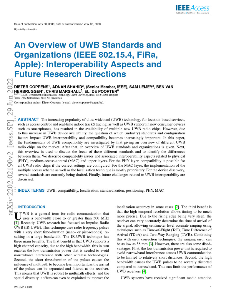 An Overview of Uwb Standards and Organizations (Ieee 802.15.4, Fira ...
