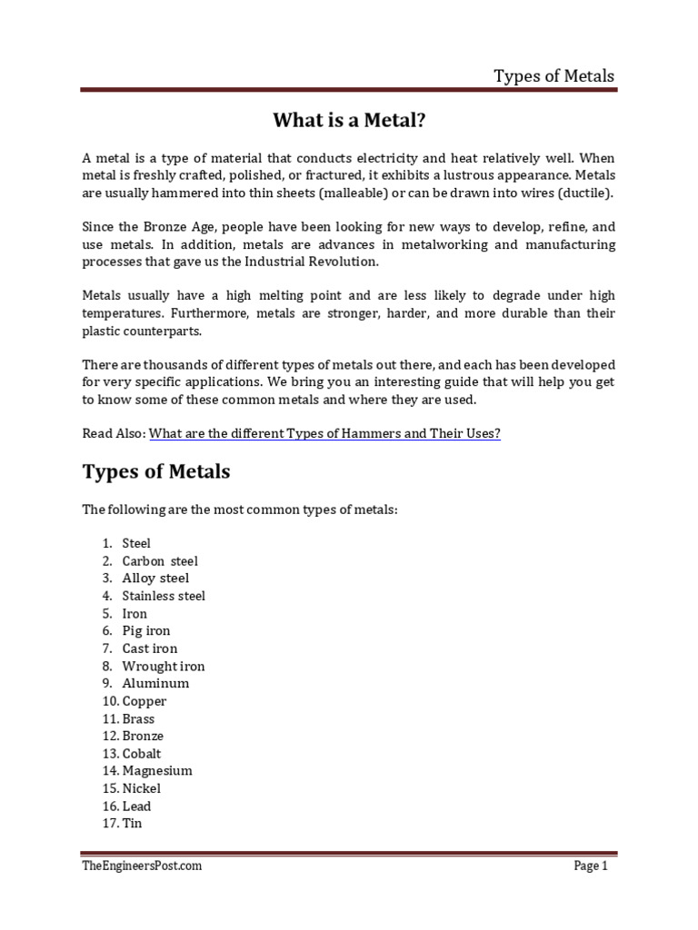 Module 4 Add-Ons - Types of Metals | PDF | Metals | Steel