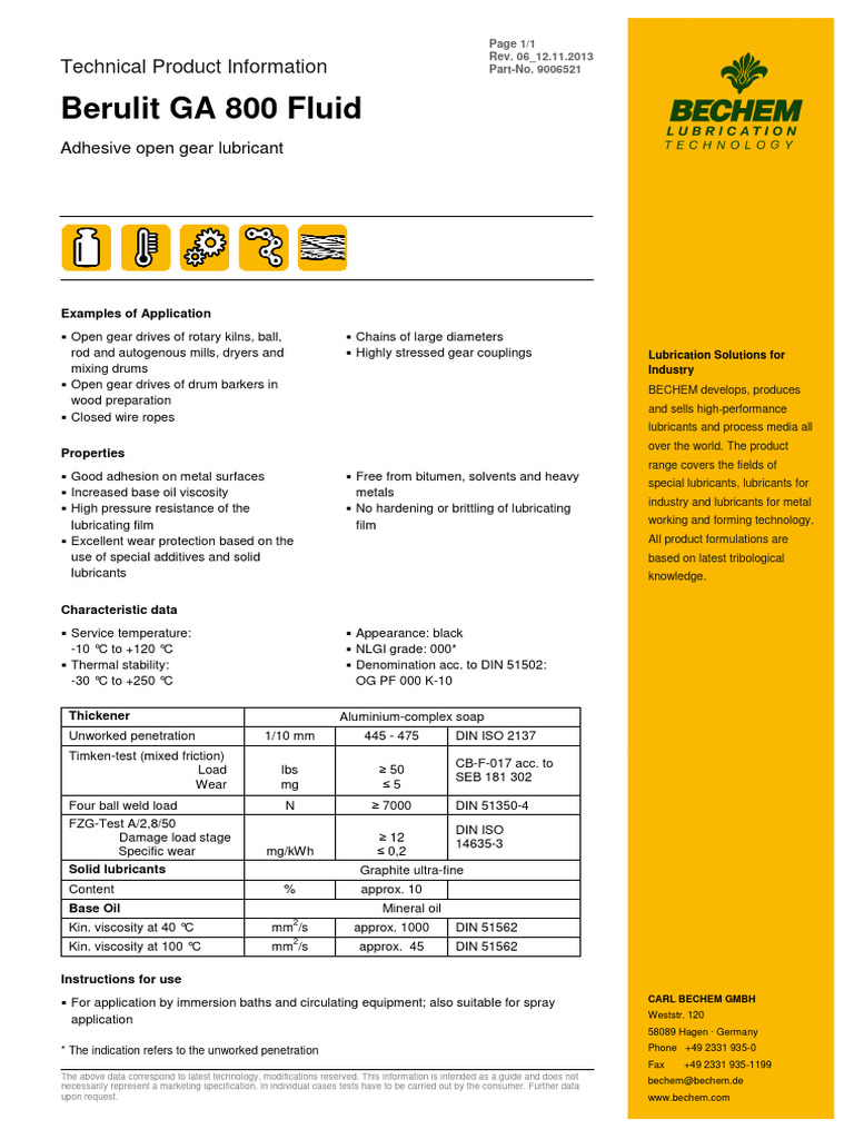 Berulit GA 800 Fluid | PDF | Lubricant | Friction