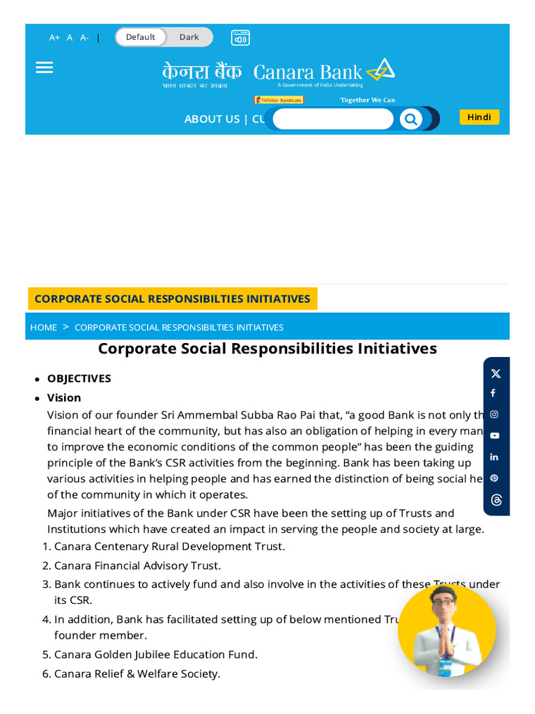 Canara Bank CSR Initiatives Overview | PDF | Corporate Social ...