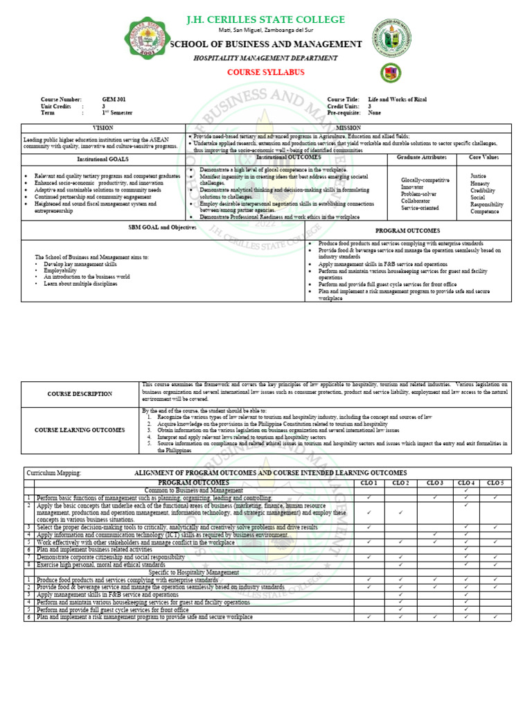 2023-2024 OBE Syllabus Life and Works of Rizal | PDF | Information | Corporate Social Responsibility