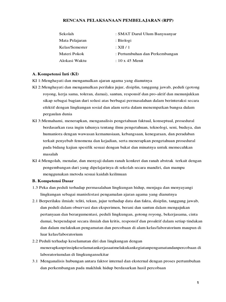 RPP Biologi Kelas Xii | PDF | Karier & Perkembangan