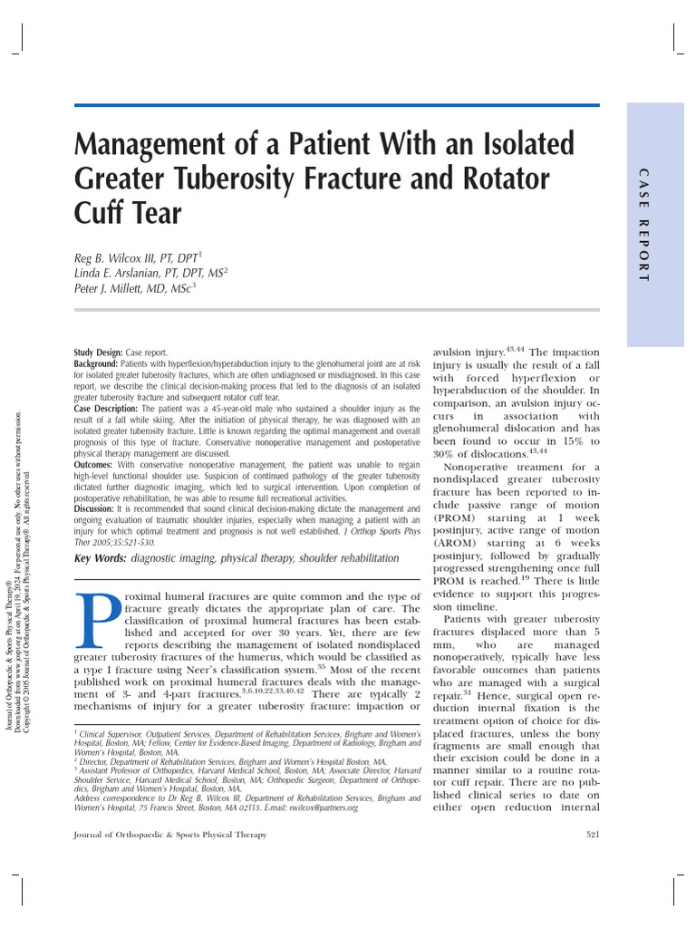 Wilcox Et Al 2005 Management of A Patient With An Isolated Greater ...