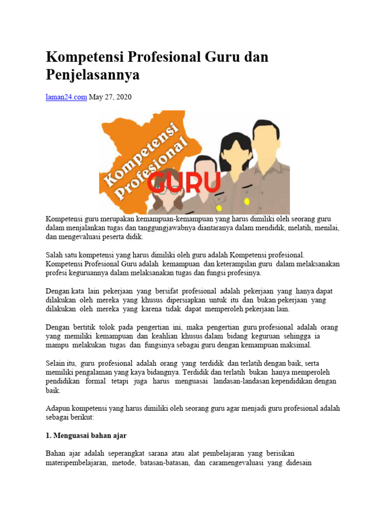Kompetensi Profesional Guru Dan Penjelasannya | PDF | Karier & Perkembangan | Pengembangan Diri