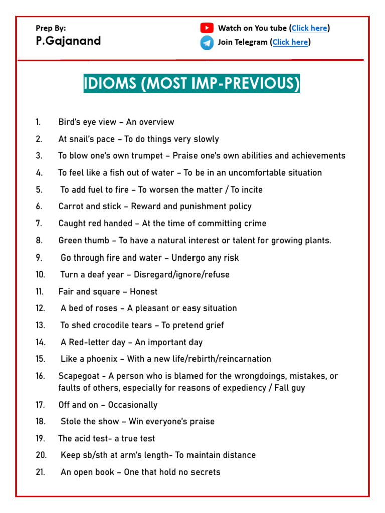 IDIOMS(250-MOST IMP) | PDF