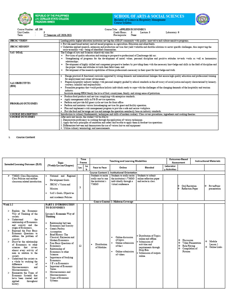 Final HM Course Syllabus in Applied Economics | PDF | Economics ...
