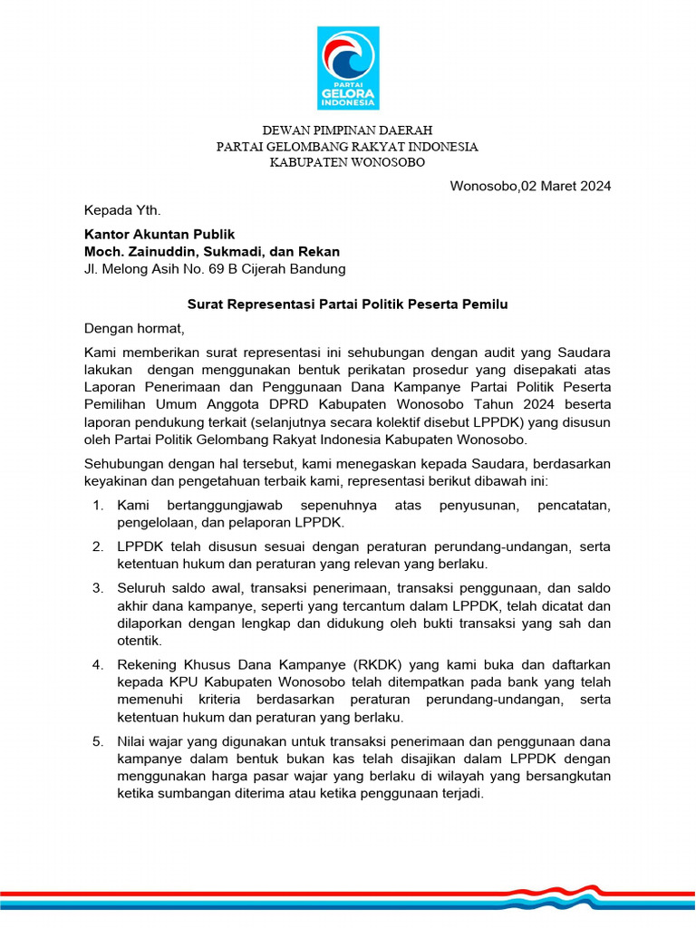 Template Surat Representasi KAP PRINT | PDF | Pengelolaan Keuangan ...
