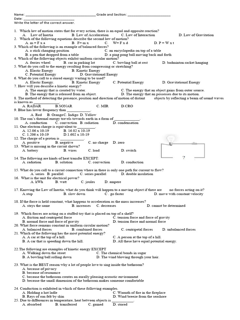 grade 8 science review quiz | PDF | Force | Potential Energy
