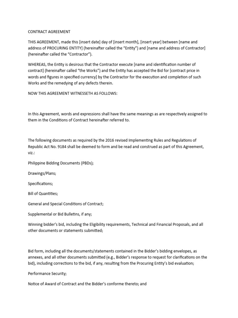 Contract Agreement Template for Bidding | PDF | Civil Law (Legal System ...