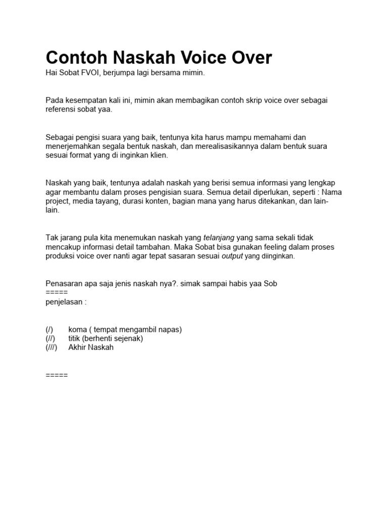 Contoh Naskah Voice Over | PDF
