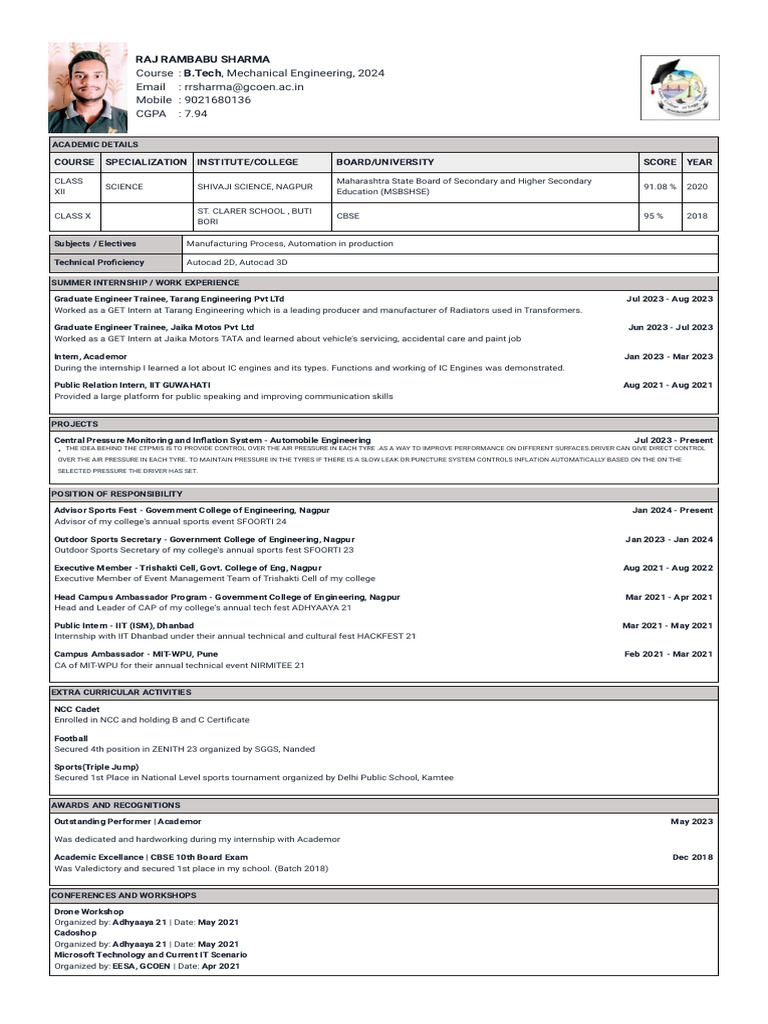 Raj Sharma Resume | PDF | Engineering
