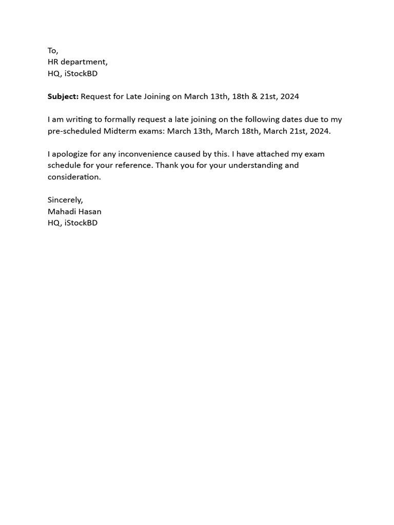 Late Joining Request for Exams | PDF