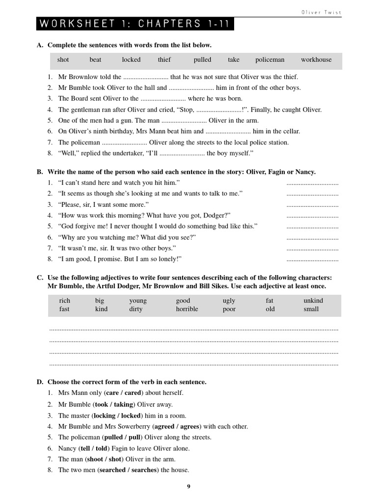 OliverTwist_Worksheets | PDF | Nancy (Oliver Twist) | Fagin