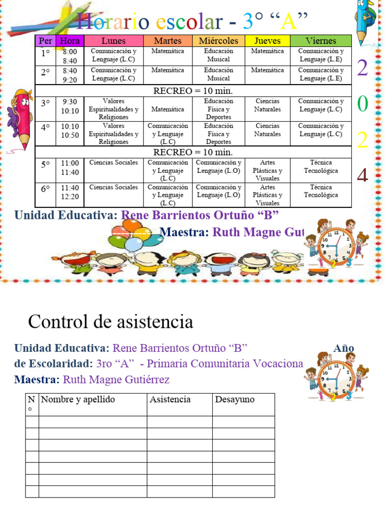 Horario Escolar 3ro A | PDF