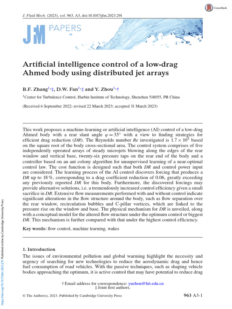 Zhang Et Al - 2023 - Artificial Intelligence Control of A Low-Drag Ahmed Body Using Distributed ...