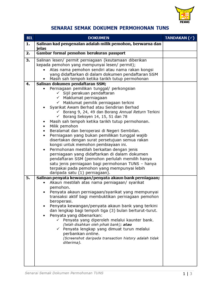 Senarai Semak Dokumen TUNS 2024 | PDF | Pengelolaan Keuangan & Uang