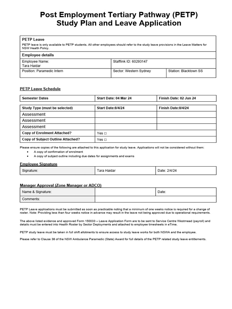 PETP Study Leave Application Guide | PDF | Finance & Money Management