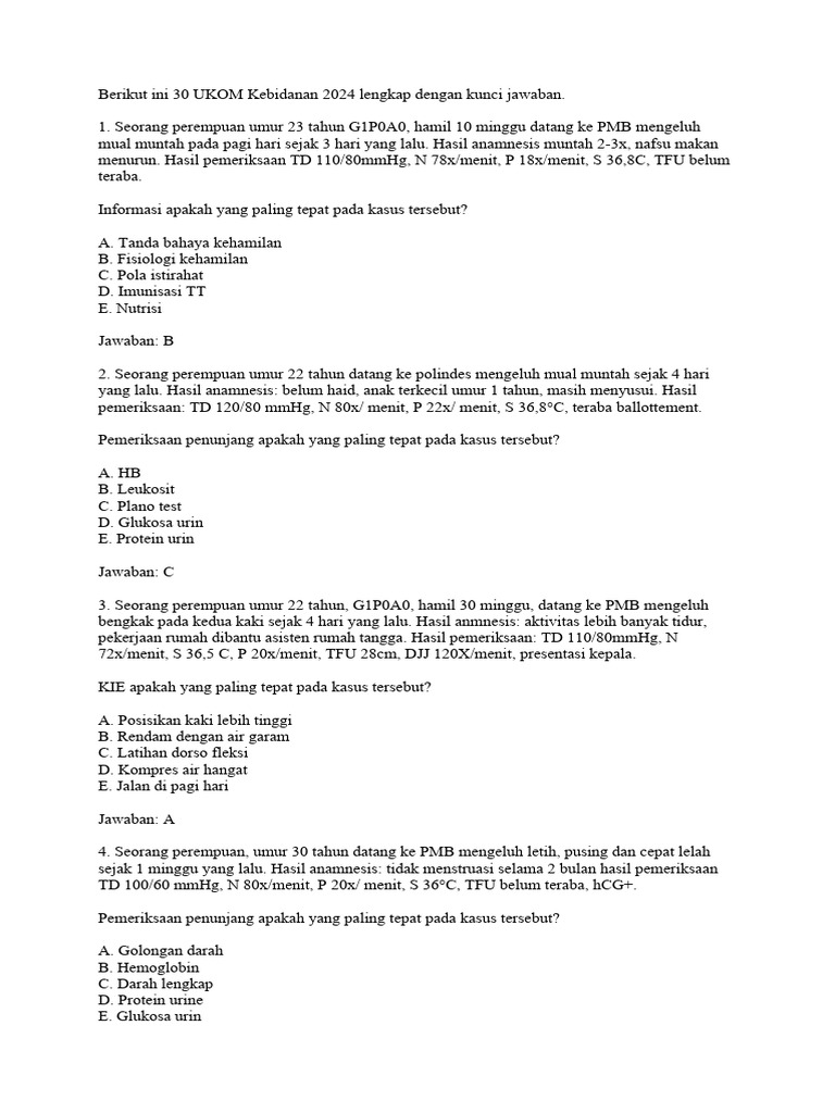 Contoh Soal UKOM Kebidanan 2024 | PDF | Kesehatan Holistik