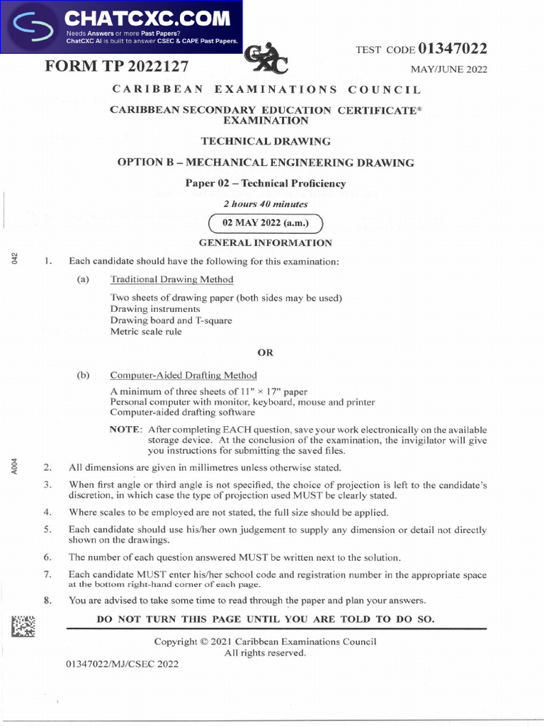 CSEC Technical Drawing P2 2022 | PDF