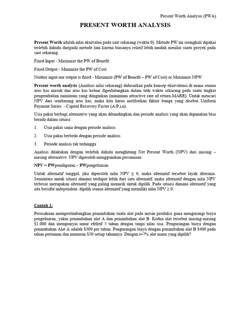 EKOTEK Present-Worth-Analysis-Pwa | PDF
