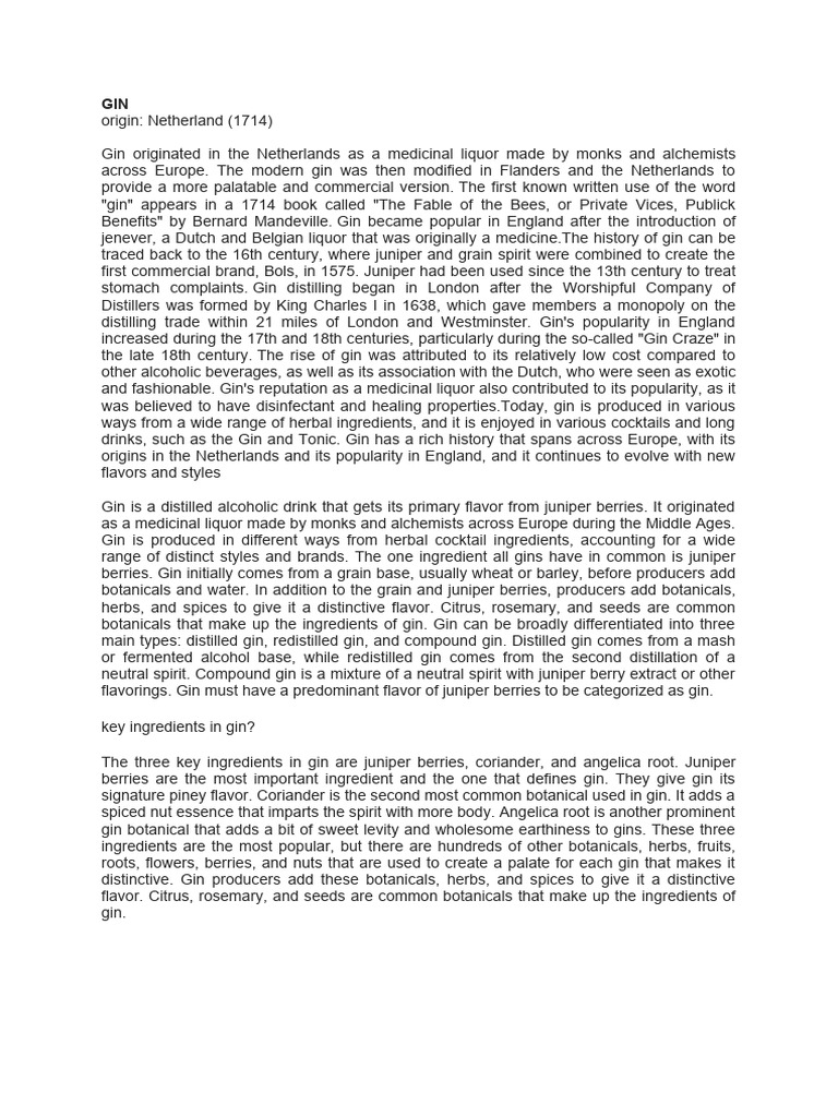 GIN | PDF | Gin | Distilled Drinks